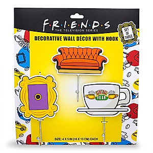 Friends Icons Die-Cut Coat Hanger Wall Hooks, Set of 3 | Ready To Mount Decor, Storage Rack Organizer For Hanging Jackets, Hats, Purses