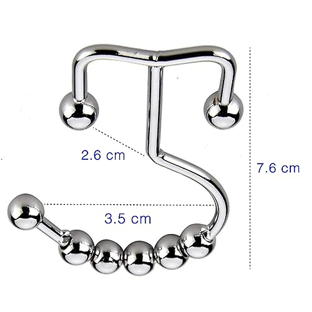 2lbDepot Shower Curtain Rings Hooks - Chrome Finish - Premium 18/8 Stainless Steel - Double Hooks with Easy Glide Rollers Rust Resistant Metal Hook, Six Finishes Available - Set of 12 for Shower Rods