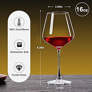 PARACITY Wine Glasses Set of 4, Hand Blown White and Red Wine Glasses, Burgundy Wine Glass, Christmas Gifts, 16oz Red Wine Glasses for Women, Men, Wedding and Birthday