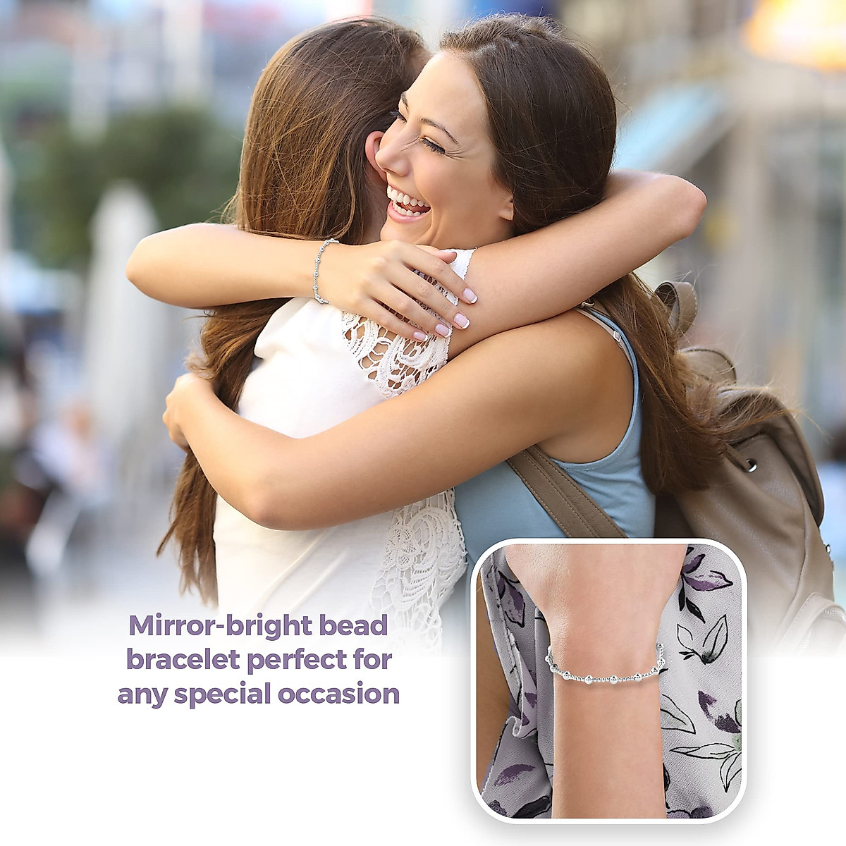 Shop LC 925 Sterling Silver Bracelets for Women - Beads Ball Station Stretchable Bracelet - Beaded Stretch Jewelry Gifts for Women for Her Birthday Gifts