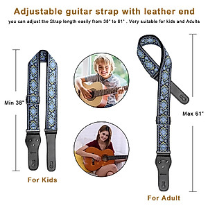 MYDAYTIN Acoustic Guitar Strap, Unisex Adult Guitar Straps, Vintage guitar strap with Jacquard Weave Embroidered Leather End