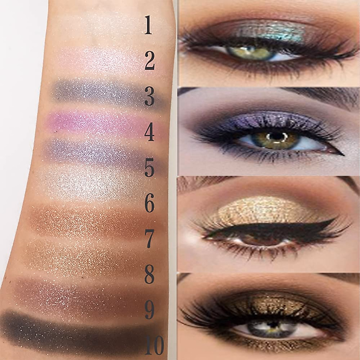 Glitter Eyeshadow Palette Makeup Set,10 Colors Shimmer Eyeshadow Palette Gold Eyeshadow Highly Pigmented Long Lasting Waterproof Sweatproof Professional Nude Eyeshadow Palette Make Up Palettes for Women Warm Natural Neutral Smokey Eye Eyeshadow Palette Va