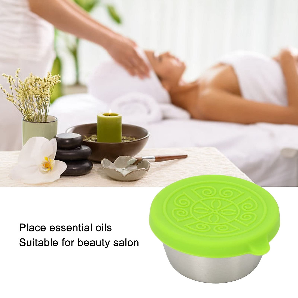 50ml Leak Proof Container, Storage Container, Beauty Salon Essential Oil Cup Portable Stainless Steel Condiment Salad Dressing Container with Lid (Green)