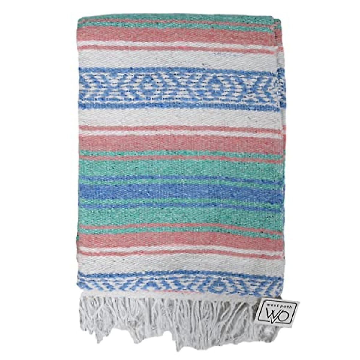 Open Road Goods Light Teal and Coral Mexican Blanket - Authentic Mexican Flasa - Great Yoga Blanket, Beach Blanket, Picnic Blanket, or Mexican Throw! Handwoven