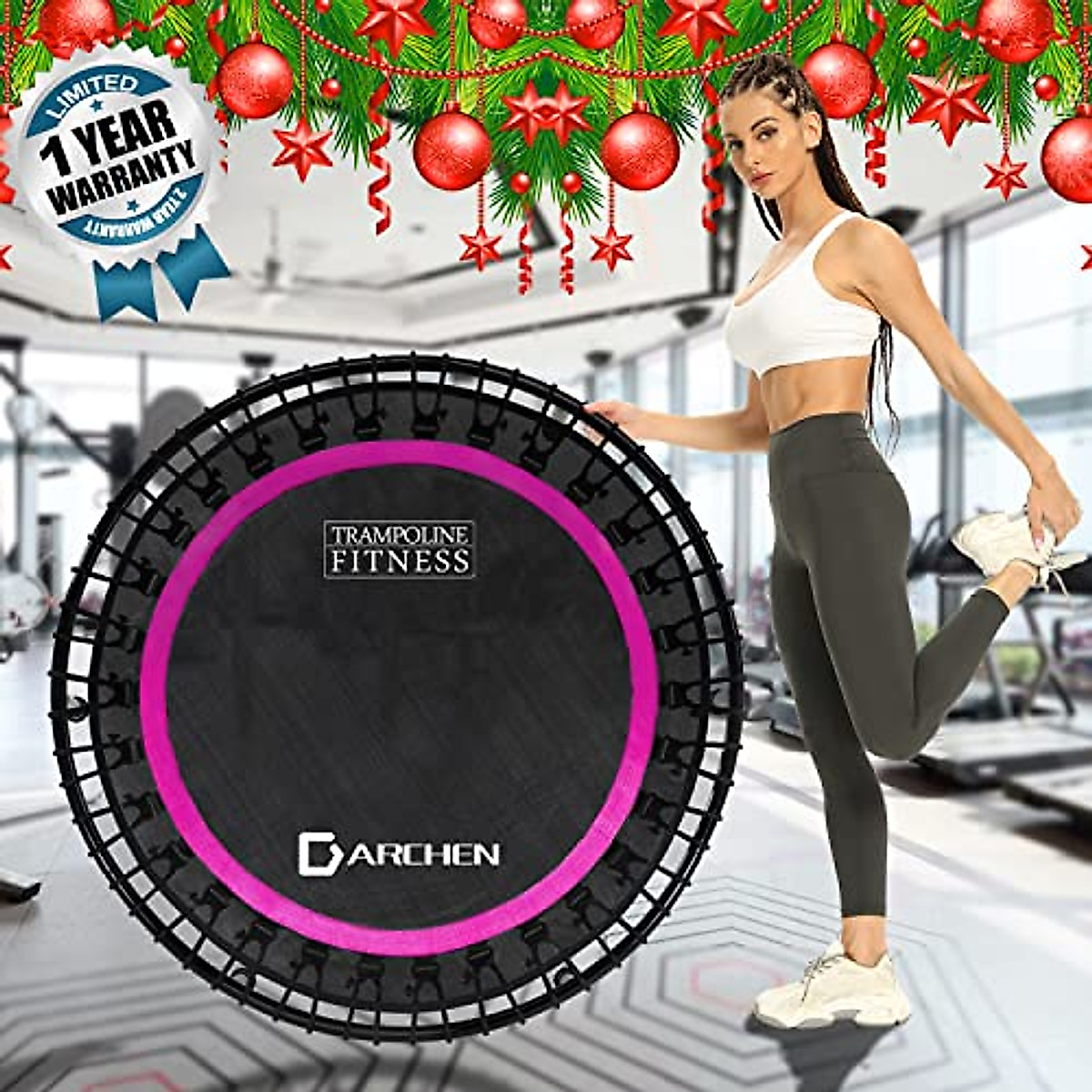 DARCHEN 450 lbs Mini Trampoline for Adults, Indoor Small Rebounder Exercise Trampoline for Workout Fitness, 450 lbs Max-Load Bungees for Quiet and Safely Cushioned Bounce, 40 Inch Gym Trampoline