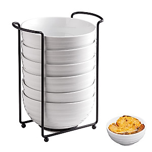 LAUCHUH Stackabel Bowl Set Porcelain Soup Bowls 28 Ounces Cereal Bowl Set with Serving Stand Large Bowl Porcelain Cereal Soup Salad with Bowl Organizer, 6 pack