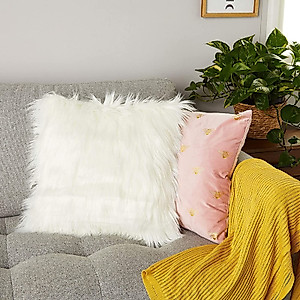 2-Pack 18x18-Inch Faux Fur Fabric Squares, Shaggy White Synthetic Fur Sheets for Crafting and Sewing Projects, Costumes for Pets and Dolls, Throw Pillow and Scatter Cushion Making Supplies