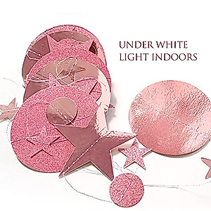 39Ft Circle Dots Garland, Glitter Pink Rose Gold Paper Garland, Star Polka Dot Streamers Backdrop Hanging Banner Party Decorations for Birthday Wedding Engagement Bridal Shower Gruaduation, 3Pack