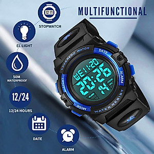 Kids Watch,Boys Watch for 3-12 Year Old Boys,Digital Sport Outdoor Multifunctional Chronograph LED 50 M Waterproof Alarm Calendar Analog Watch for Children with Silicone Band