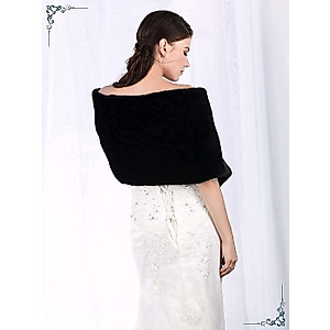 Aukmla Faux Fur Shawl Wedding Fur Wraps and Shawls Bridal Fur Stole Winter Cape Shrug for Brides and Bridesmaids (Black)