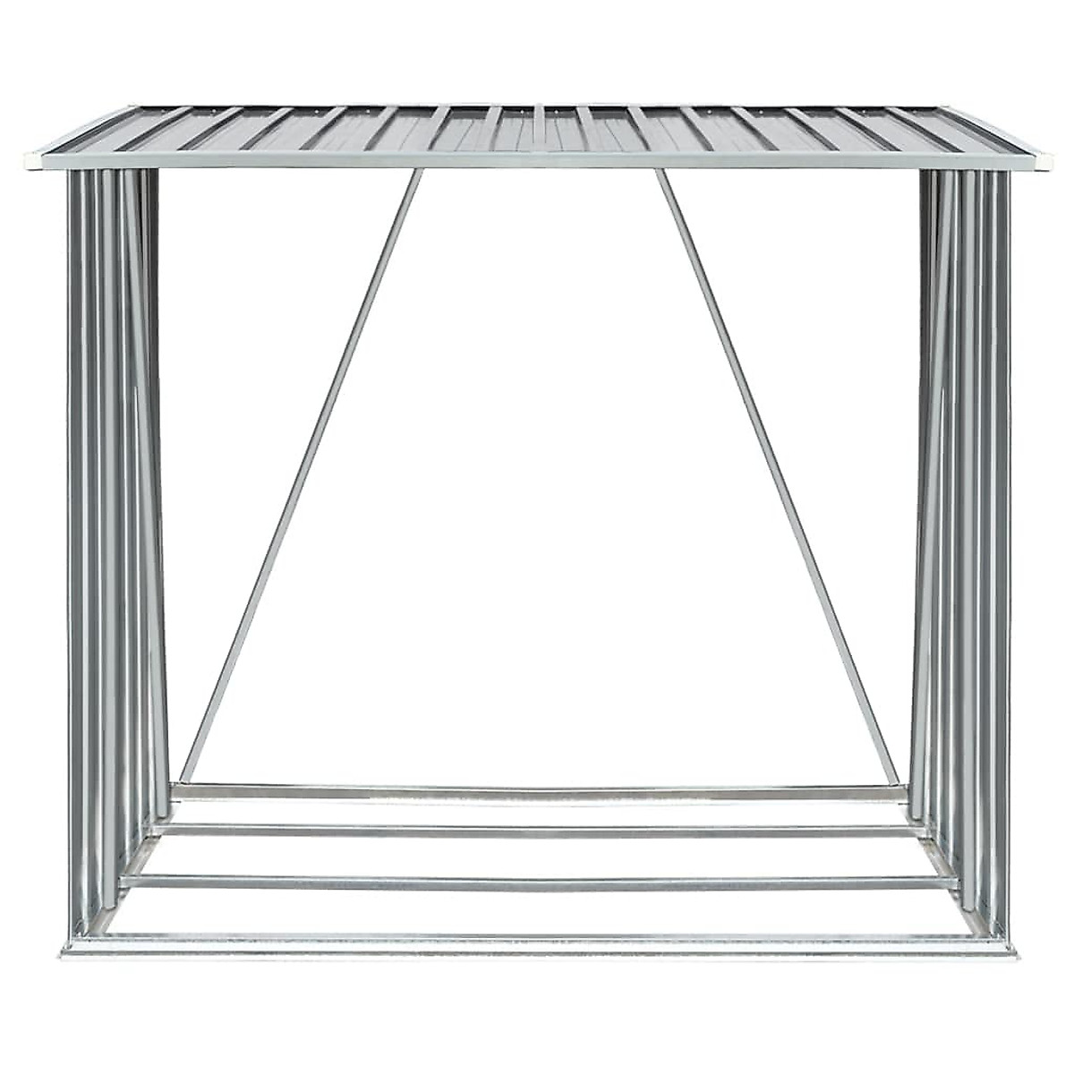 vidaXL Firewood Rack, Log Holder with Roof, Log Storage, Firewood Stand for Outdoor Backyard Garden Patio Porch, Gray Galvanized Steel 64.2"