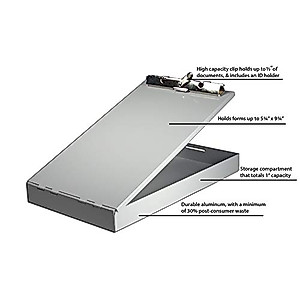 Saunders Silver Memo Size Aluminum Redi Rite Storage Clipboard with 1 Inch Storage Compartment and Self Locking Latch - Form Holder Perfect for Contractors, Truckers, and Office Use