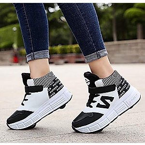 UGUHU Shoe with Wheels Retractable Skateboarding Outdoor Sports Cross Trainers Gymnastic Sneakers Roller Skate Shoes Wheels Shoes Outdoor Sneakers for Boys Girls,DoubleWheel-34
