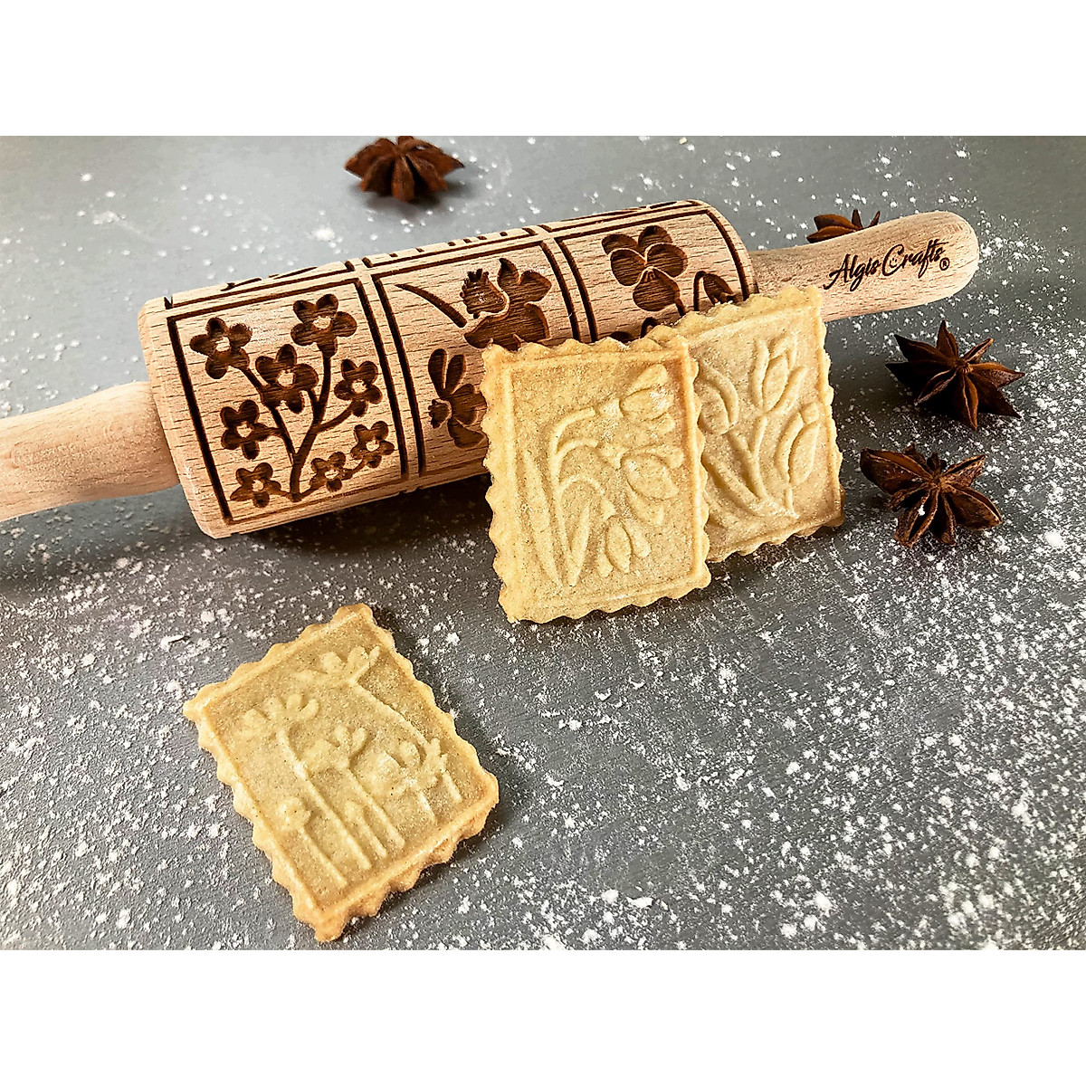 Embossed Rolling Pin Set Wooden Laser Cut Embossing Rolling Pins for Embossed Cookies Play Dough Easter Rabbit Egg Chicken Spring Flowers by Algis Crafts EASTER