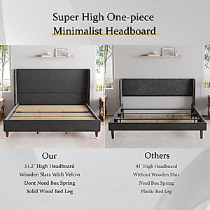 Jocisland King Size Bed Frame Upholstered Bed Frame King Platform Bed with Wingback Headboard/No Box Spring Needed/Easy Assembly/Dark Grey