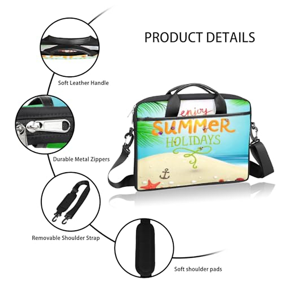 Enjoy Summer Laptop Computer Bag Waterproof Shoulder Messenger Bag 13-15 inch Durable Laptop Tote Bag with Shoulder Strap Handle Lightweight Crossbody Briefcase