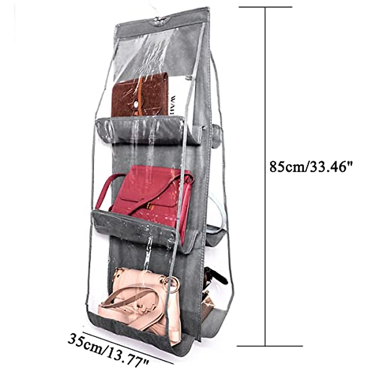 JRIQHOLD Purse Organizer Closet Dustproof Handbag Organisers Set, 2 Pcs 6 Pockets Nonwoven Fabric Easy Access Hanging Purse Storage Organizer for Dormitory Bedroom (Grey&Black)