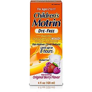 Johnson & Johnson Motrin Childrens Formula, 4 oz, Dye- Free, Berry