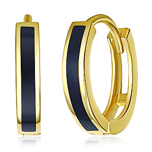 Wellingsale Ladies 14k Yellow Gold Polished 2mm Onyx Huggies Hoop Earrings (10mm Diameter)