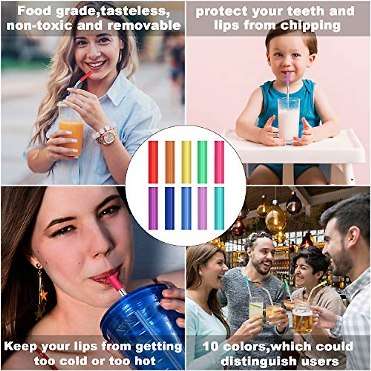 MUTNITT Set of 20 10.5" Reusable Stainless Steel Straws Bent Reusable Straws with 20 Silicone Tips 5 Cleaning Brush 1 Travel Case Eco Friendly Extra Long Metal Straws Drinking for 20 24 30 oz Tumbler