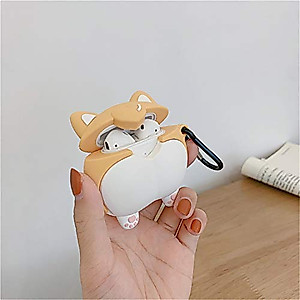 Coralogo for Airpods 1/2 Cute Case, 3D Cartoon Animal Character Soft Silicone Airpod Skin Dog Funny Fun Cool Keychain Design Accessories Cover Air pods Cases for Kids Teens Girls Boys (Lucky Corgi PP)