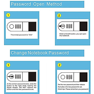 AZPINGPAN Children's Study Notebook with Digital Combination Code Lock Diary丨A5 Size PU Cover Thickened Creative Sketchbook Hand Ledger (with Pen Position and Pen)