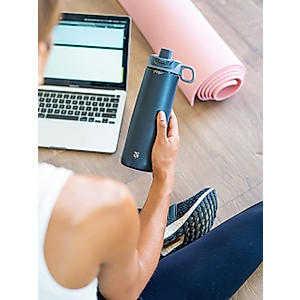 Pogo Active Vacuum Insulated Stainless Steel Water Bottle with Leak Proof Chug Lid and Silicone Carry Loop, Powdercoat, Poseidon, 26 oz