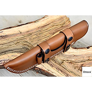 Ottoza Handmade Leather Knife Sheath RIGHT HAND Bushcraft Knife Sheath - Hunting Knife Sheath - Survival Knife Sheath - Fixed Blade Knife Sheath Horizontal Carry Dark Brown TOP GRAIN LEATHER No:44