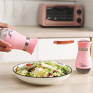 Salt and Pepper Shakers Set, Stainless Steel with Glass Bottle for Table, RV, Camp, BBQ, Set of 2, Pink