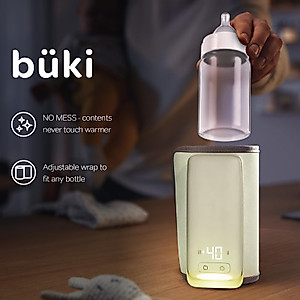 Büki Portable Bottle Warmer for Breastmilk or Baby Formula - Fast Heating + Leak-Proof + Adjustable Travel Warmer with Battery-Powered Temperature Display, Flashlight - 6000MAH Rechargeable Battery