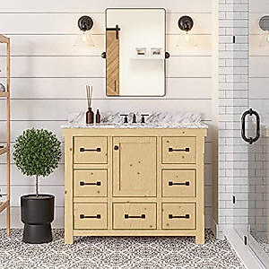 Tuscany 42-inch Bathroom Vanity (Carrara/Driftwood): Includes Driftwood Cabinet with Authentic Italian Carrara Marble Countertop and White Ceramic Sink