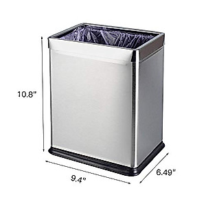 Huaqinglian 2.6gallon Small Metal Office Trash Can,Slim Garbage Can,Bathroom Wastebasket Dust Bin for Kitchen,Living Room,Bedroom…(Stainess Steel)
