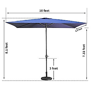 Aok Garden 6.5×10Ft Rectangular patio umbrella Outdoor table umbrella tilt with Push Button and Crank for Deck Pool Market, Navy Blue