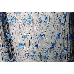 3D Vivid Butterflies Mesh Lace Fabric French Tulle lace for DIY Wedding Dress Costume Accessories Flower Girl Gown Dress Bridal Veil Home Decor (3 Yard, Black mesh+Blue Butterflies)