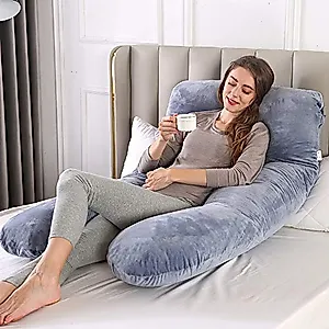 CDEN Pregnancy Pillow, U Shaped Full Body Pillow 55", Maternity Pillow Support for Back, Legs, Neck, HIPS for Pregnant Women with Removable Washable Velvet Cover(Grey)