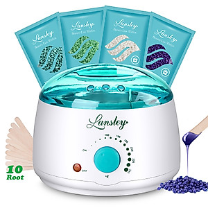 Lansley Wax Warmer Hair Removal Home Waxing Kit Electric Pot Heater for Rapid Waxing of All Body, Face, Bikini Area, Legs with 4 Flavor Hard Wax Beans & 10 Wax Applicator Spatulas(At-home Waxing)