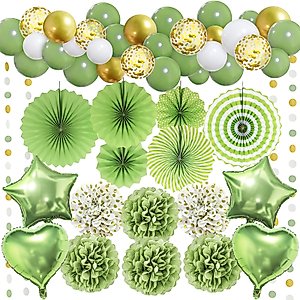 Sage Green Party Decorations, Paper Pompom Balloon Garland Olive Green Party Supplies for Women Girl Bachelorette Party Birthday Valentine's Baby Shower Bridal Shower Wedding Party Decorations