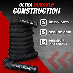 Pro Battle Ropes with Anchor Strap Kit and Exercise Poster – Upgraded Durable Protective Sleeve – 100% Poly Dacron Heavy Battle Rope for Strength Training, Cardio Fitness, CrossFit Rope (1.5” x 30 ft)