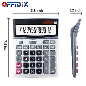 OFFIDIX Large Key Calculators Office Desktop Calculator, Dual Power Electronic Calculator Portable 12 Digit Large LCD Display Calculator Desk Calculator for Handheld for Daily and Basic Office