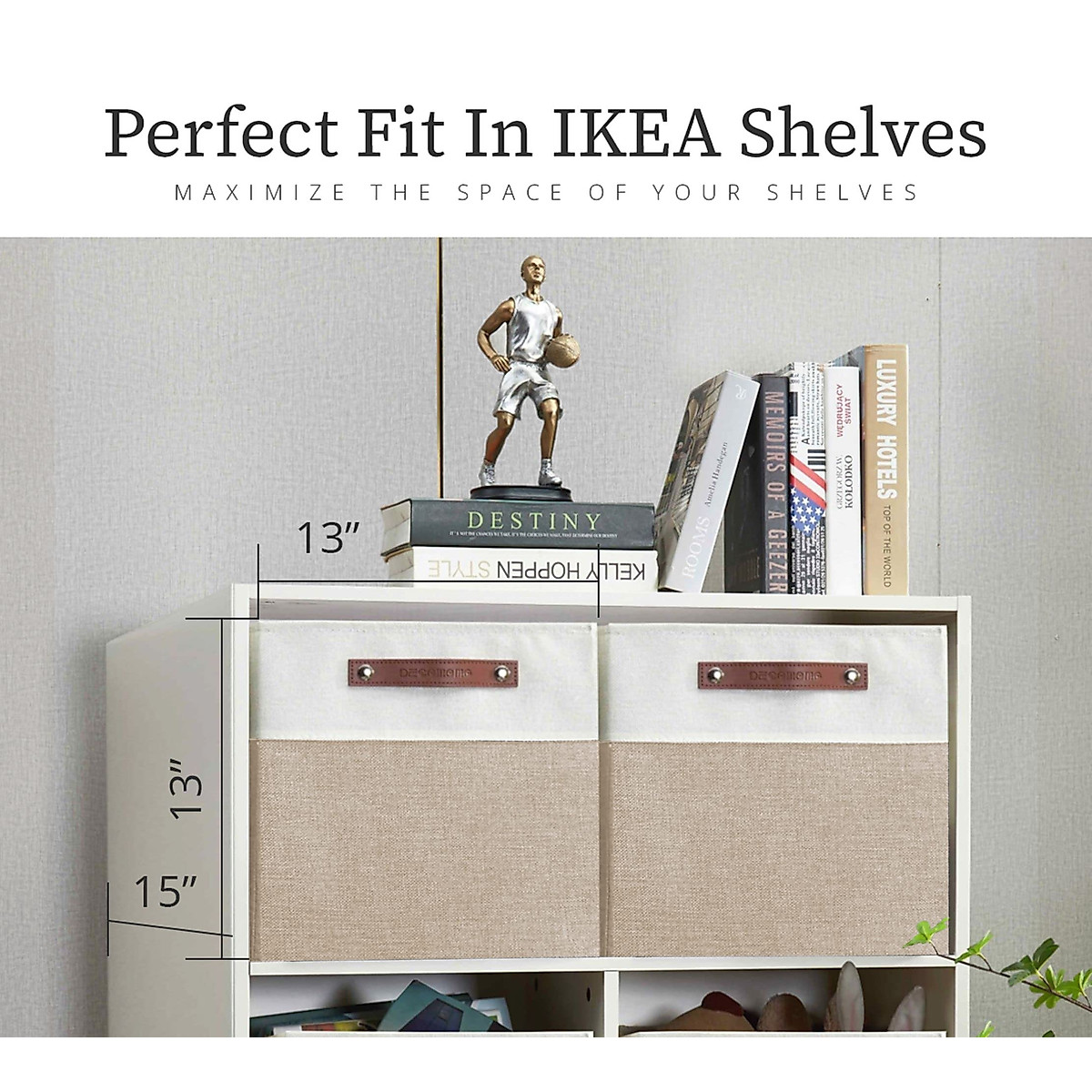 DECOMOMO Storage Baskets for Shelves 13x15x13 Closet Bins for Shelves, Baskets for Closet Organization Kallax Cubby Toy Storage (Beige and White, 3-Pack)