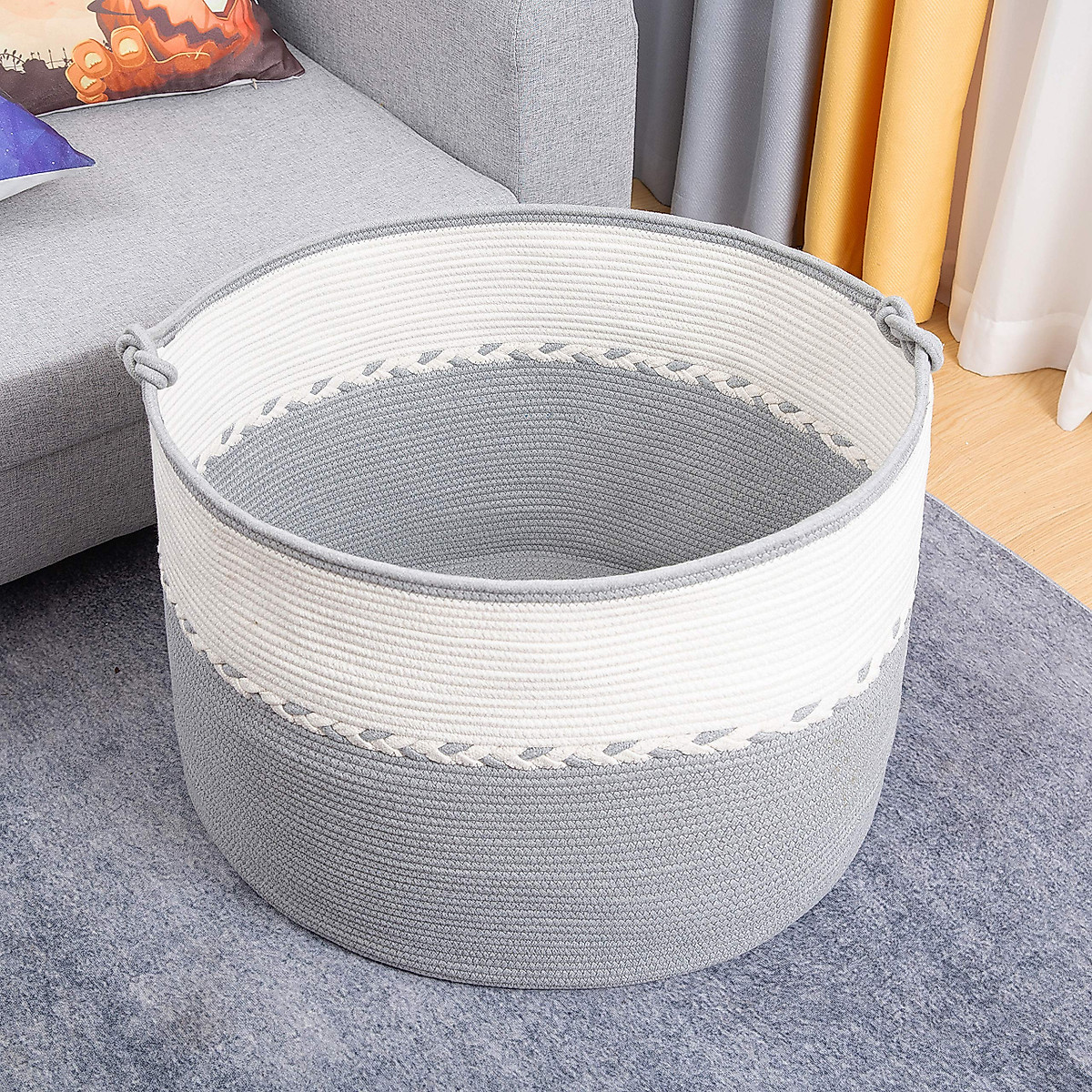 DUOLEO XXXXXL Large Rope Blanket Baskets 24" x 24" x 18" Woven Baskets for Storage Baskets for Blankets Laundry Basket for Toys Storage Basket with Handle Laundry Hamper