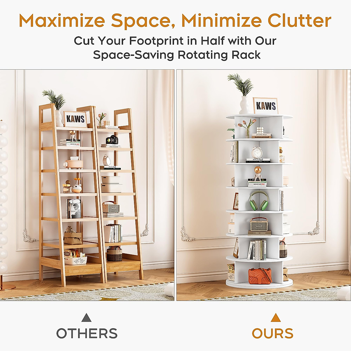 Brafab 7-Tier Rotating Shoe Rack Tower, 360-Degree Spinning Shoe Display Carousel, Revolving Vertical Shoe Shelf and Handbag Organizer Shelves for Closet Furniture, Round Lazy Susan Shoes Storage