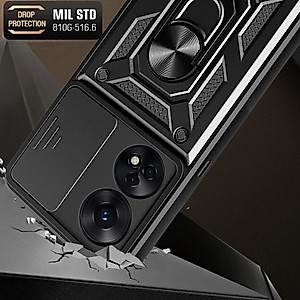 CCSmall for Oppo Reno8 T 4G (Not 5G) Case with Slide Camera Cover, Military Grade Drop Protective Phone Cover Case with Ring Kickstand for Oppo Reno 8T 4G SJ Black