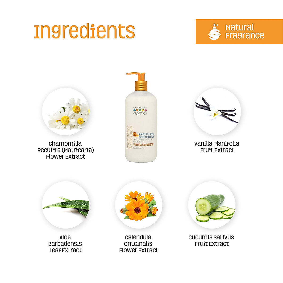 Nature's Baby Conditioner & Detangler - Formulated for Problem and Sensitive Skin,Leave In or Rinse Out, No Sulfate or Artificial Fragrances - pH Neutral & Tear Free - Vanilla Tangerine,16 oz