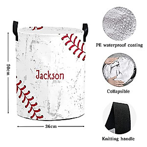 CustomLife Baseball Sports Personalized Custom Laundry Hamper Storage Basket Collapsible for Living Room Bathroom Bedroom 14.17 X 19.69 inches