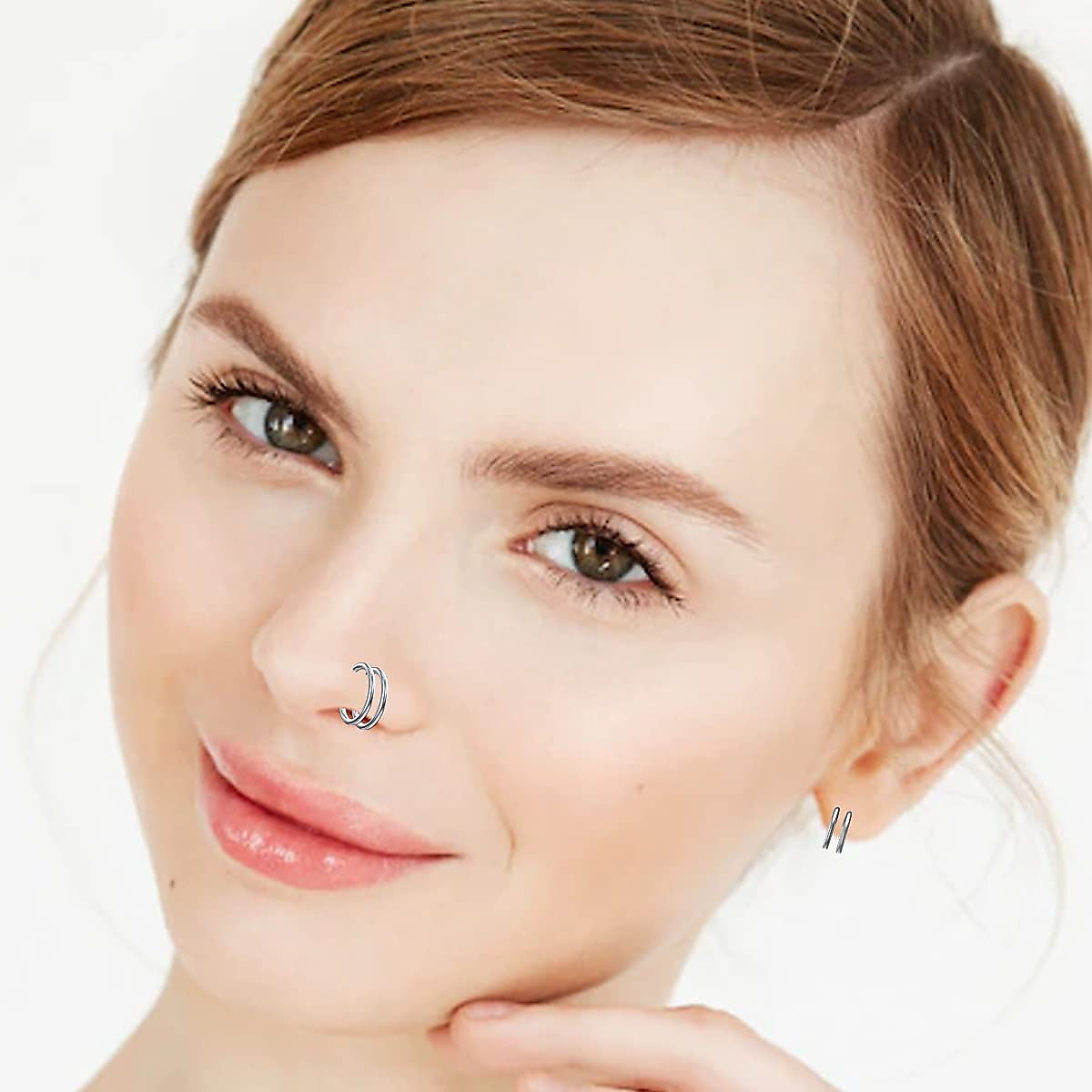 hujiling 10 Pcs 20G Double Hoop Nose Ring, Double Nose Rings Hoops Set Adjustable, 316L Surgical Steel Spiral Nose Ring for Single Piercing Nose Rings for Women Women Nose Piercing Jewelry