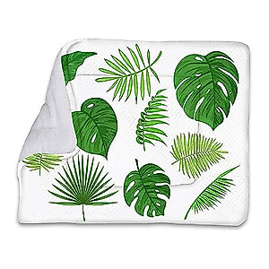 Pale Green Non-Electric Pet Warming Pad Leaf Nature Jungle Forest Super Soft Plush Dog Crate Pad for Travel or Home Party Theme 14" x 18"