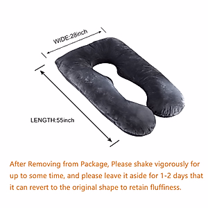 WhatsBedding Pregnancy Pillows for Sleeping, U Shaped Full Maternity Body Pillows with Machine Washable Velvet Cover (55 inches, Dark Grey)