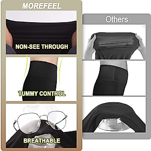 MOREFEEL High Waisted Biker Shorts for Women - 5'' Tummy Control Butt Lifting Gym Workout Athletic Shorts Black Yoga Pants