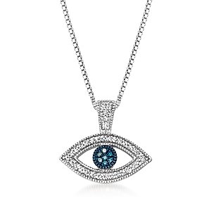 Ross-Simons 0.10 ct. t.w. Blue and White Diamond Evil Eye Pendant Necklace in Sterling Silver. 18 inches